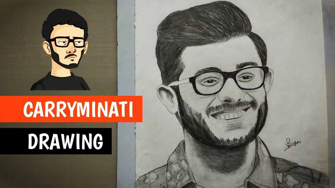 Carryminati Drawing Sketch By Vikrant Ringe || Youtube Vs Tiktok - YouTube