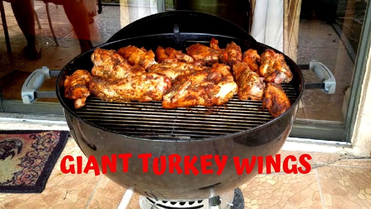Smoking Giant Turkey Wings on a Weber Kettle Grill - YouTube