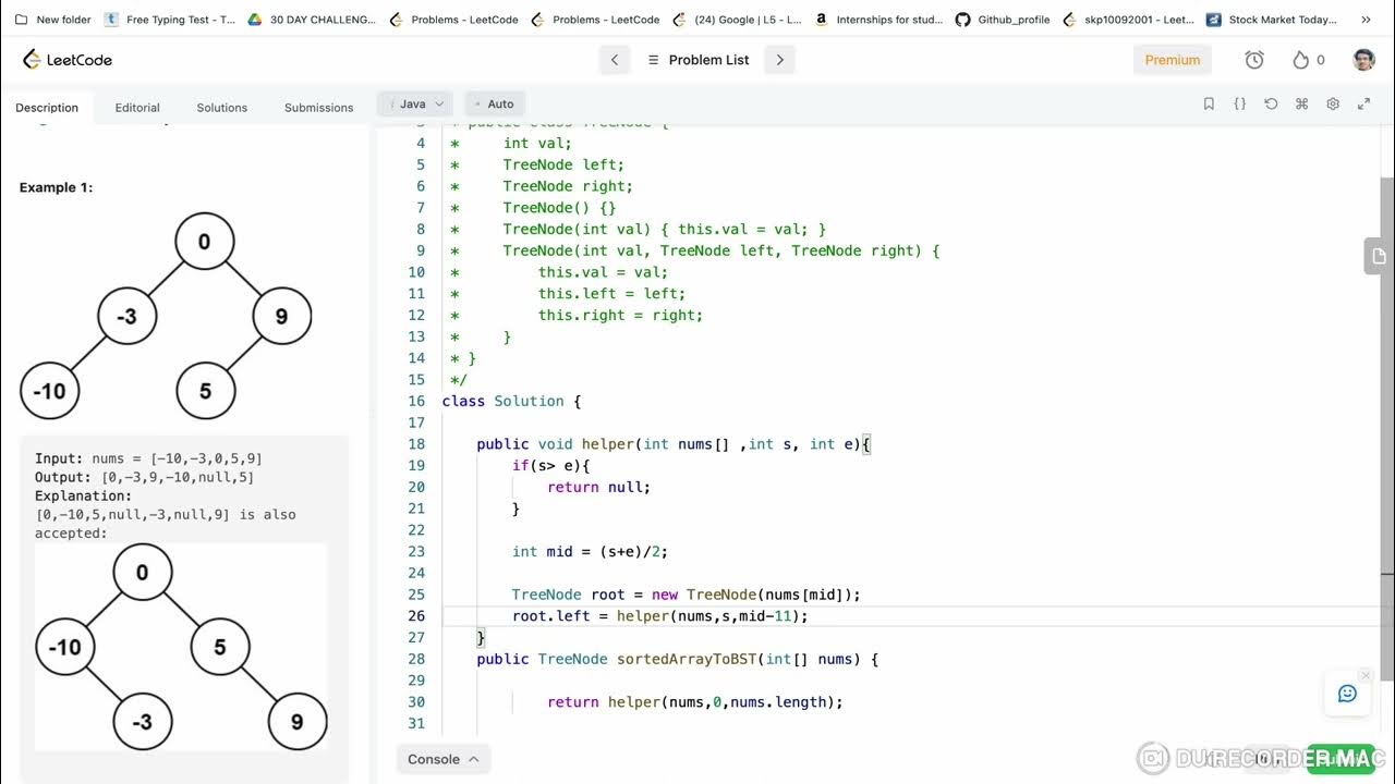 Leetcode Convert Sorted Array To Binary Search Tree Java Youtube
