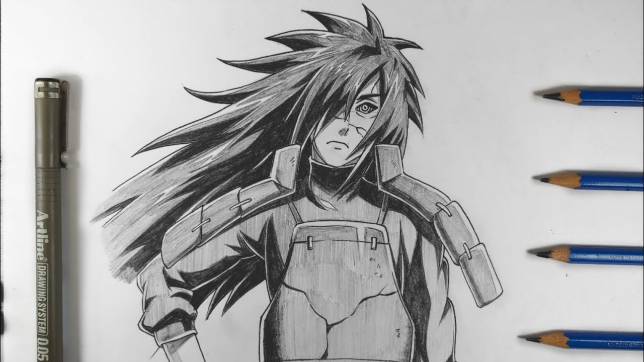 How to draw Uchiha Madara with pencil - Step by step - YouTube