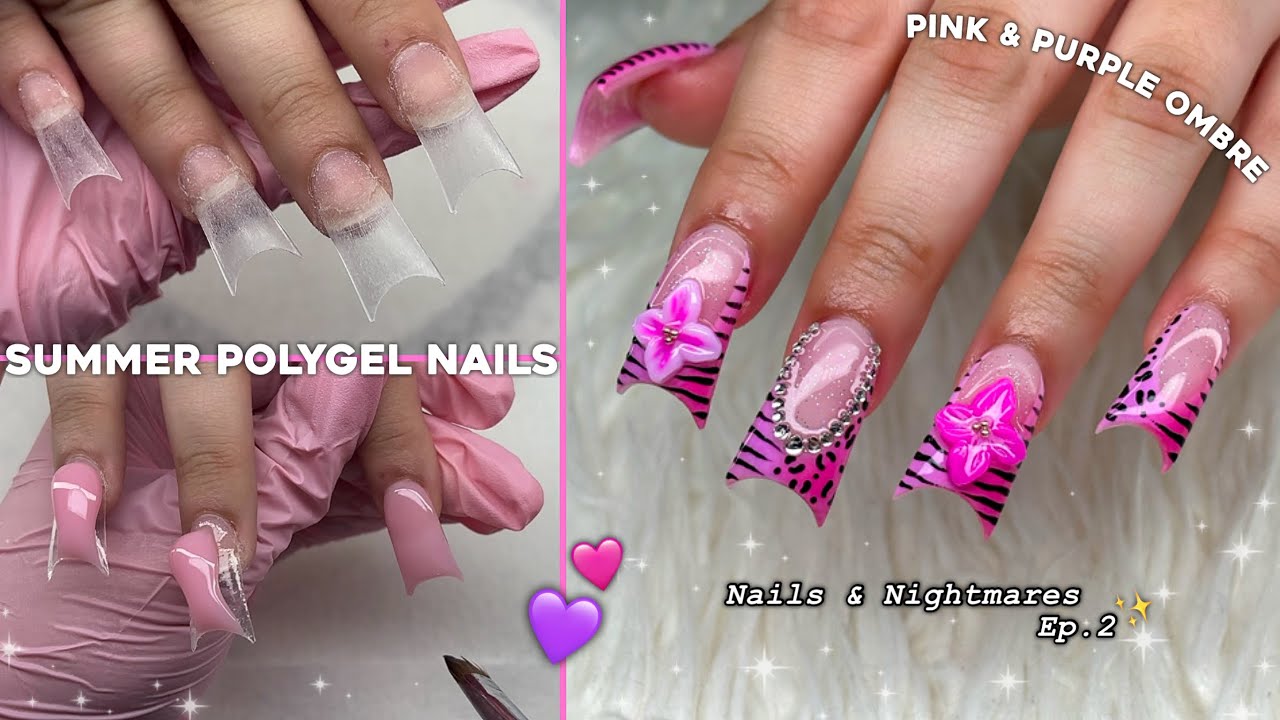 PINK & PURPLE SUMMER POLYGEL NAILS! EASY SUMMER NAIL DESIGN | NAILS ...