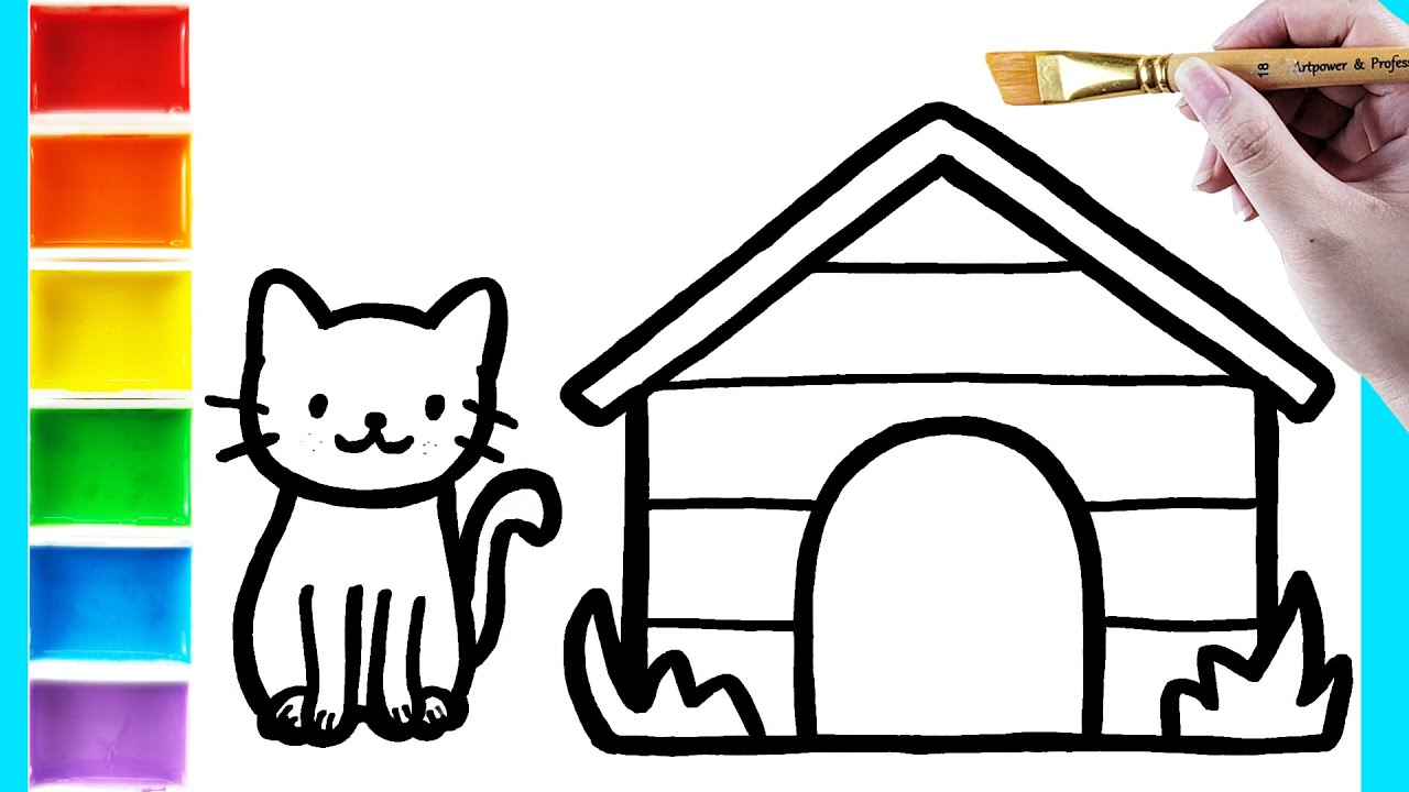 How to Draw a House, Cat, Learn to Draw and Color House for Beginners ...