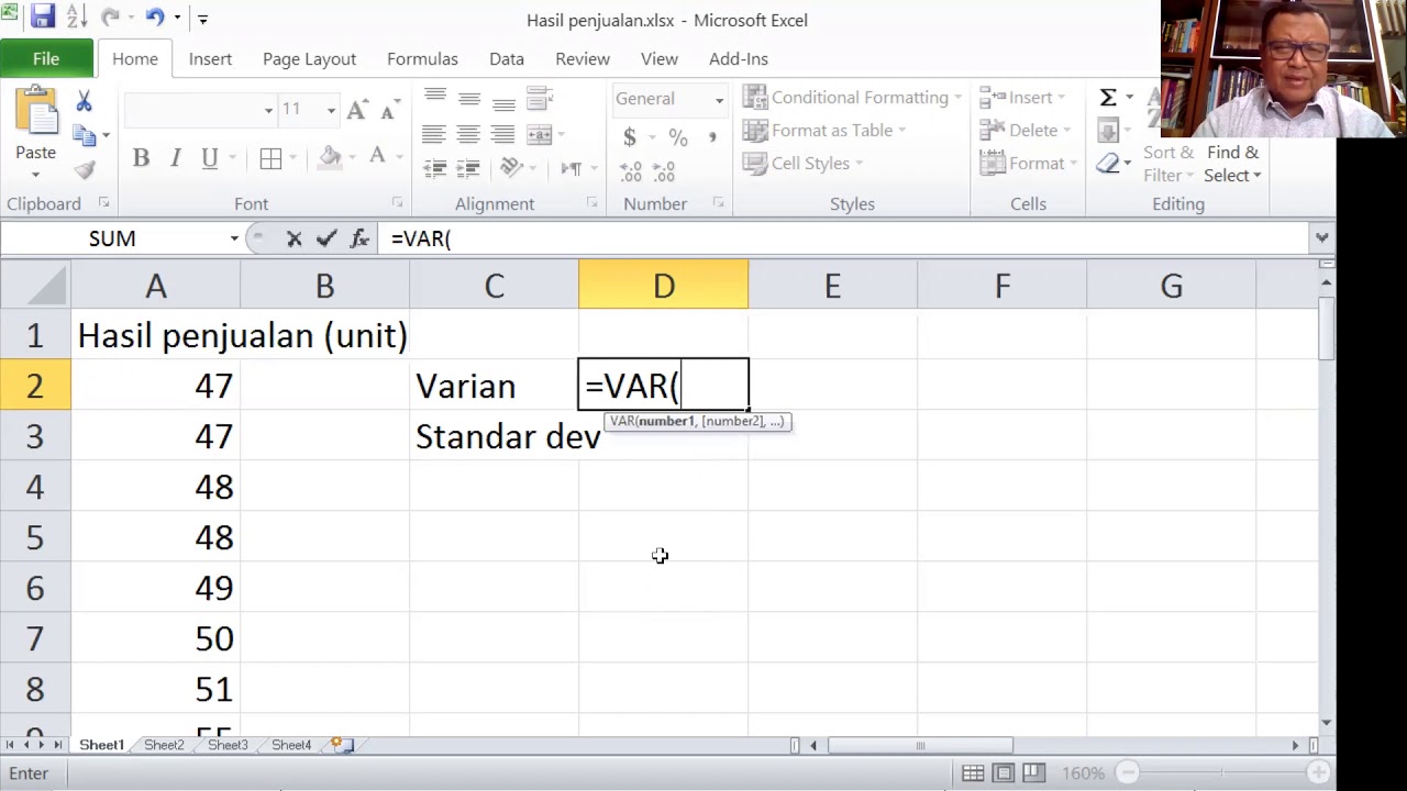Menghitung ukuran variasi varian dan standar deviasi dengan Excel - YouTube