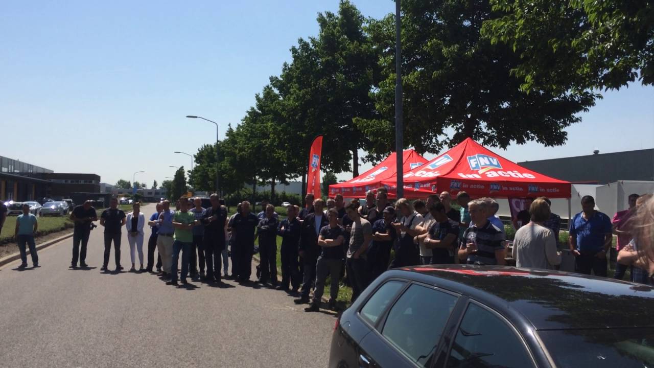 Actie vakbonden FNV en CNV bij NOV Elmar in Groot-Ammers - YouTube