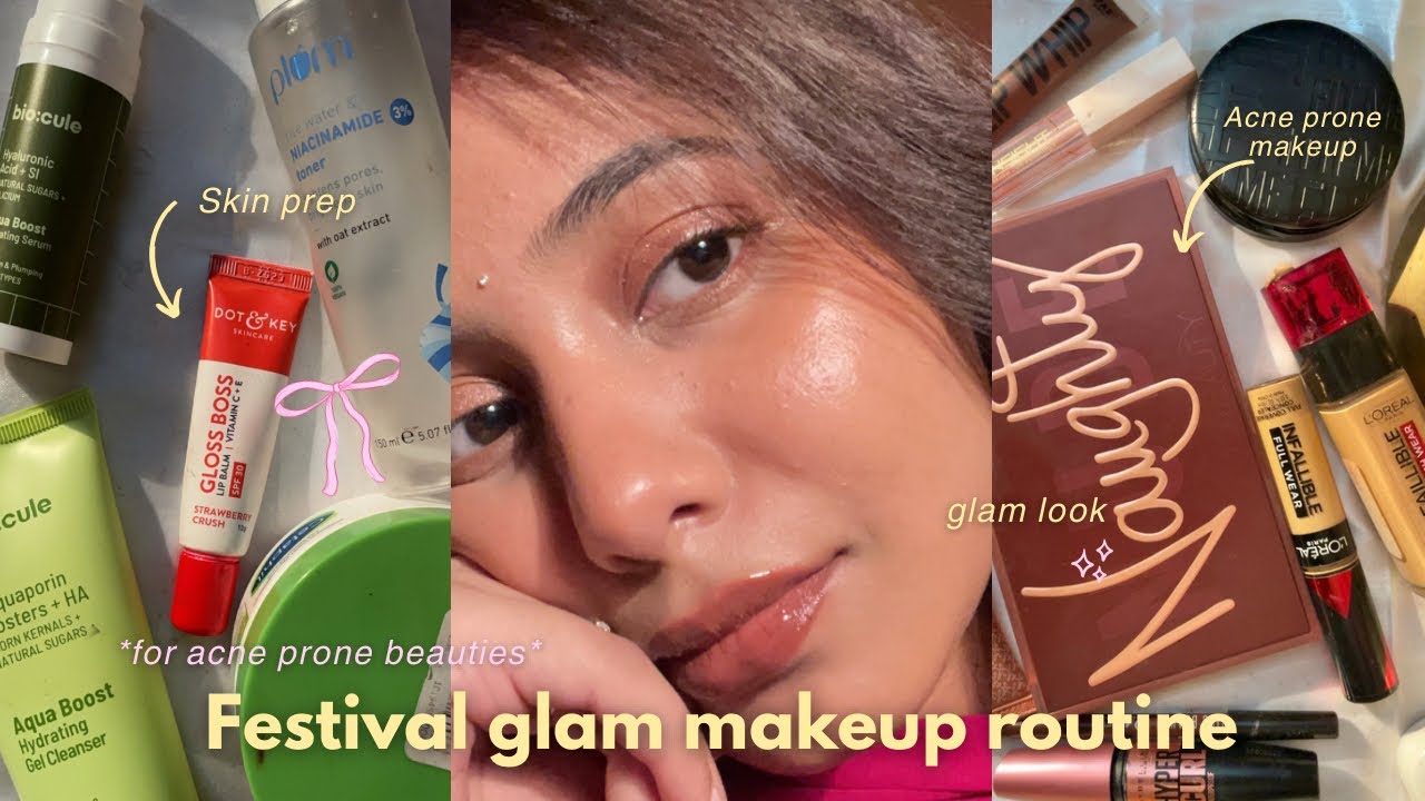 Festive glam makeup routine🌟*acne prone skincare+makeup*🎀 #makeup # ...