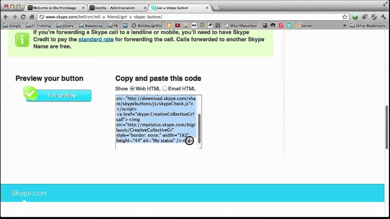 Add a Skype Status Button in Joomla! Using the Custom HTML Module - YouTube