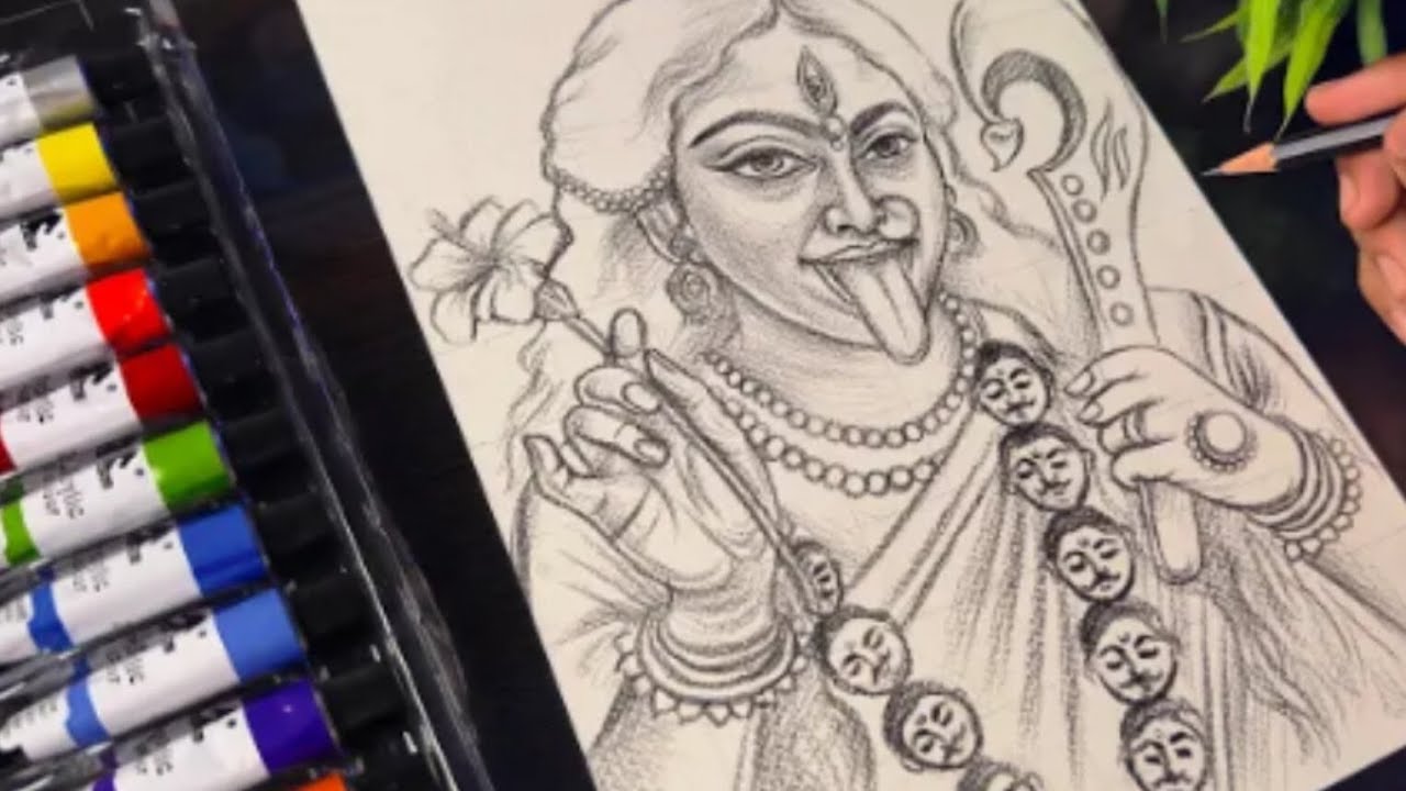 Kali Mata Drawing🙏Easy Outline Tutorial | Kali Maa Sketch Step by Step ...