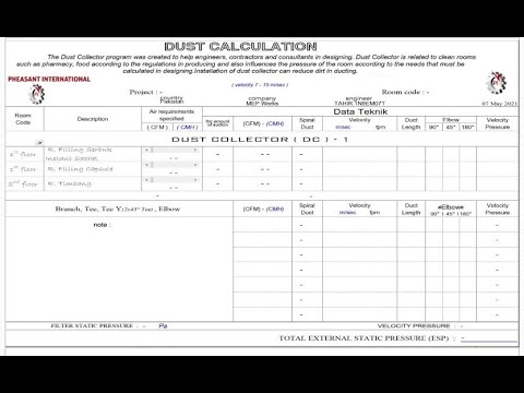 Dust Collection System Calculation | Tahir Hussain MEP Industry - YouTube