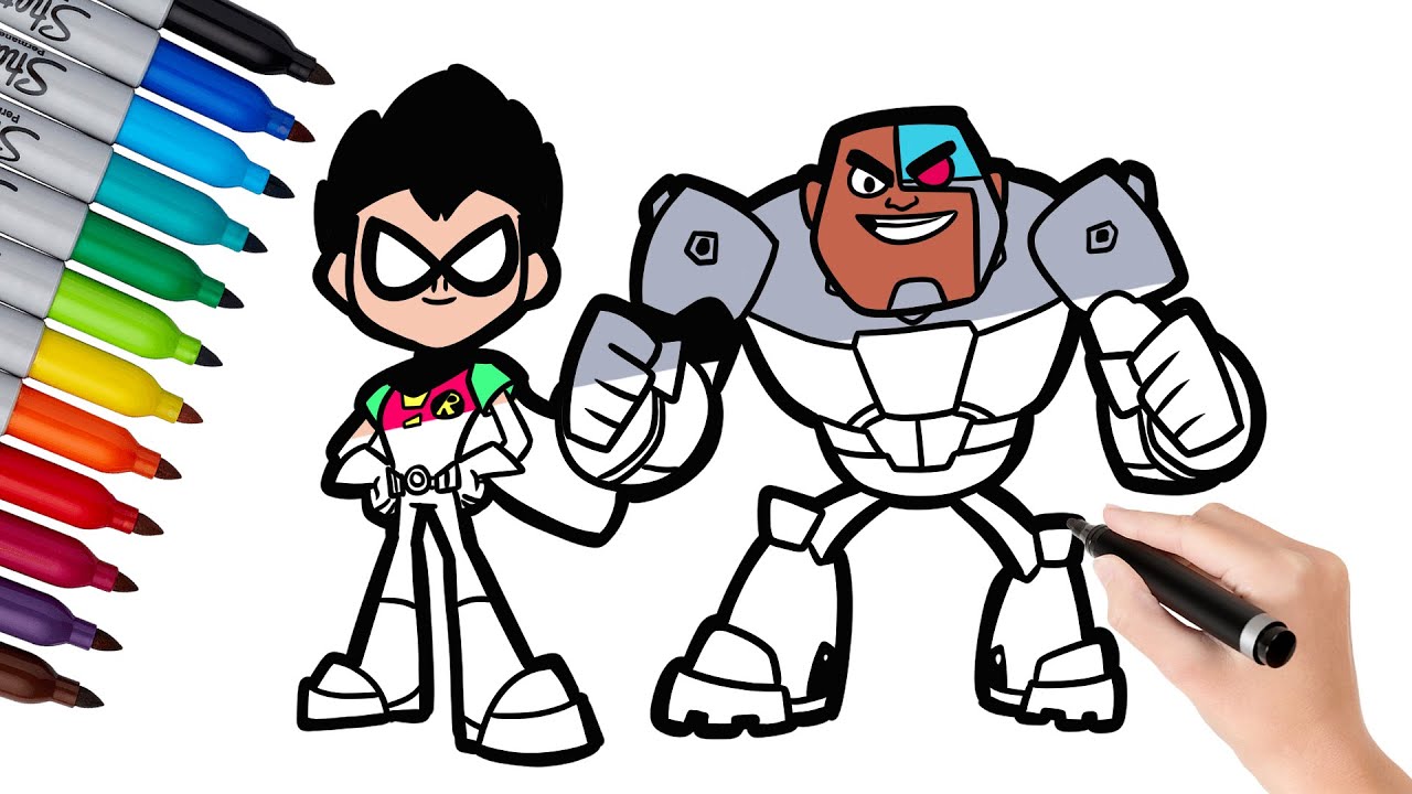 Drawing Teen Titans Go Robin And Cyborg -🌟How to Draw Robin and Friend ...