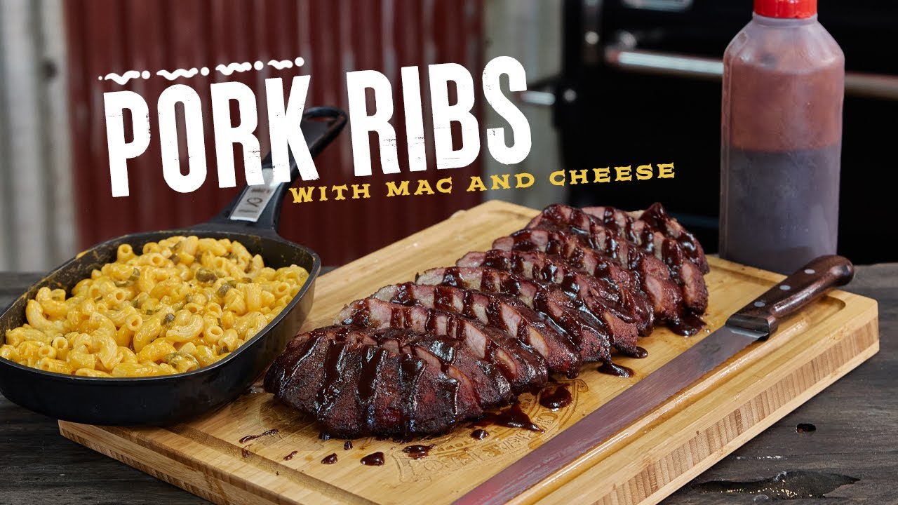SmokeFire Pork Ribs with Mac & Cheese - YouTube