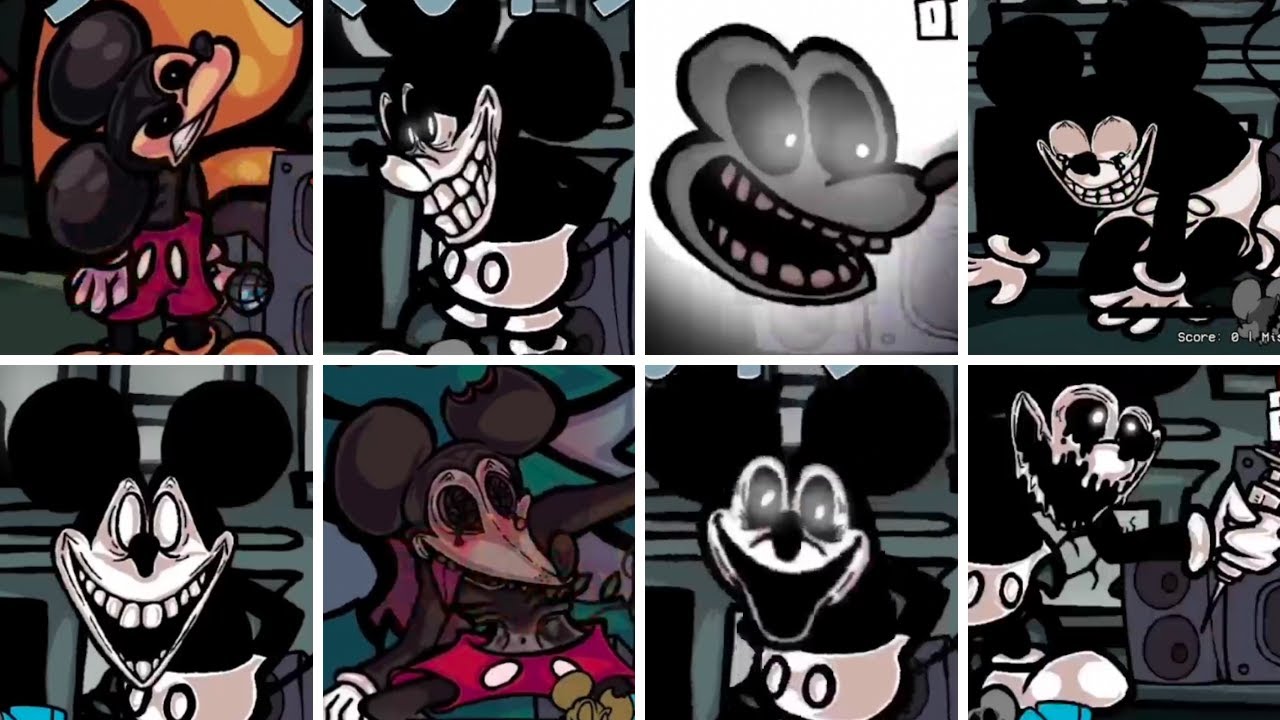 VS Mouse Phases/Transformation of Mickey (FNF VS MOUSE FULL HORROR MOD ...