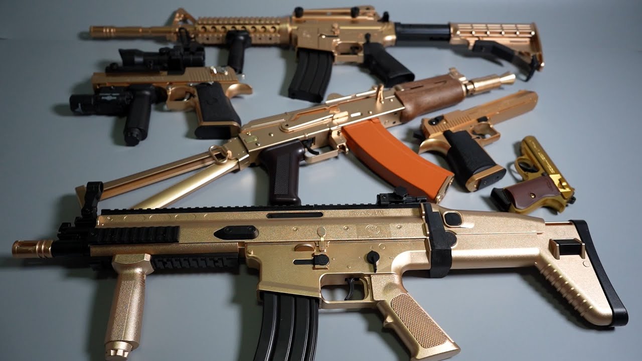 REALISTIC TOY GUNS - Gold Airsoft Gun - Gold ToyGun - AK74u - M4 ...