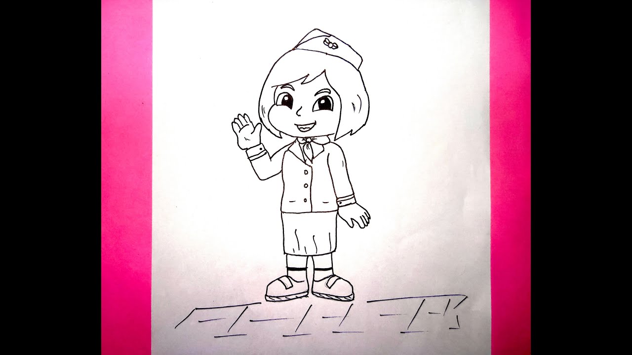 Flight attendant drawing easy | How to draw a flight attendant step by ...