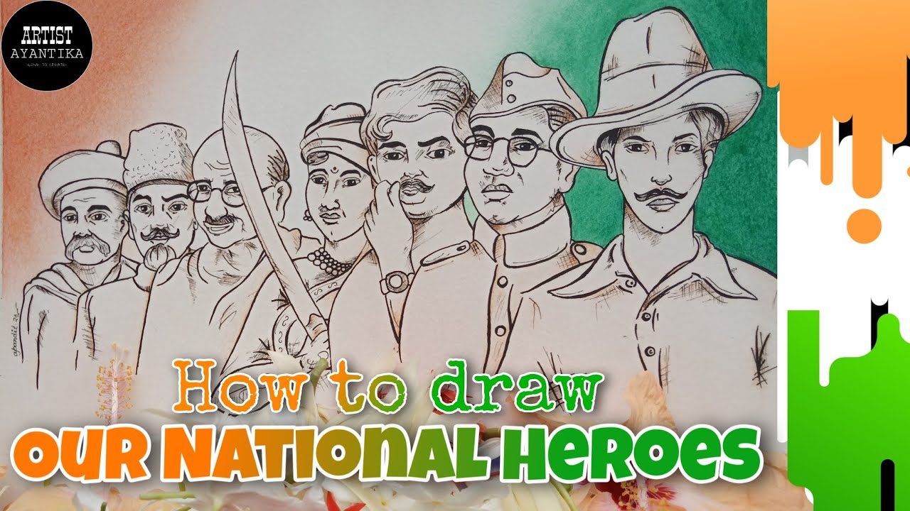 Independence Day Special Drawing || Easy Sketch of Our National Heroes ...
