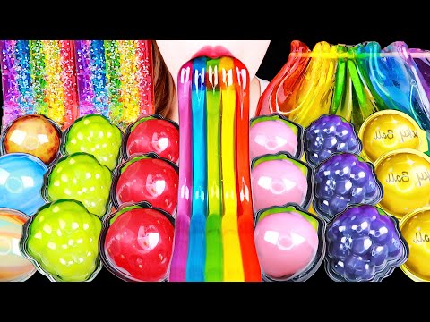 ASMR FRUIT GUMMY JELLY, SHEET JELLY, NOODLES JELLY, PLANET GUMMY *RAINBOW FOOD EATING SOUNDS MUKBANG