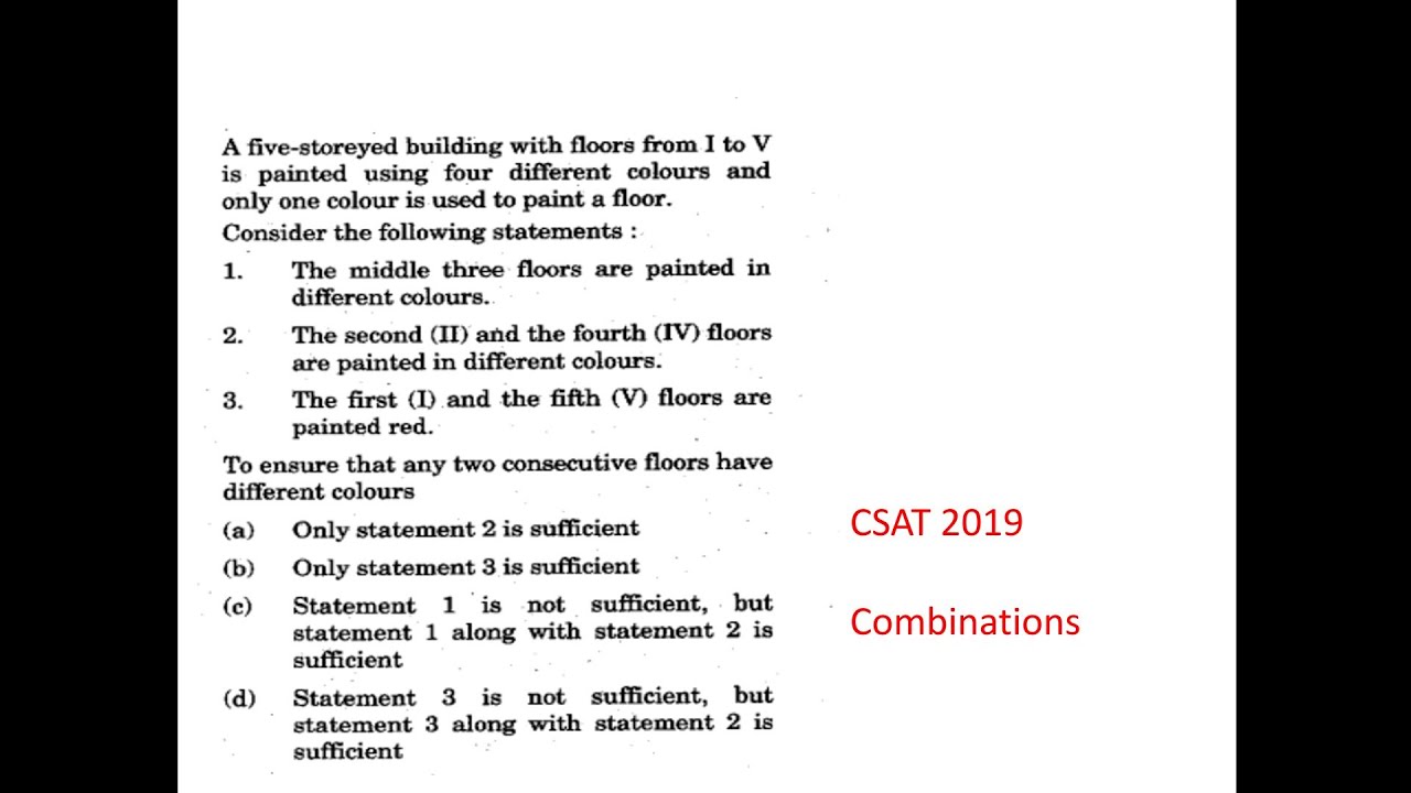 CSAT 2019 IAS prelims/A five-storeyed building with floors from I to V ...