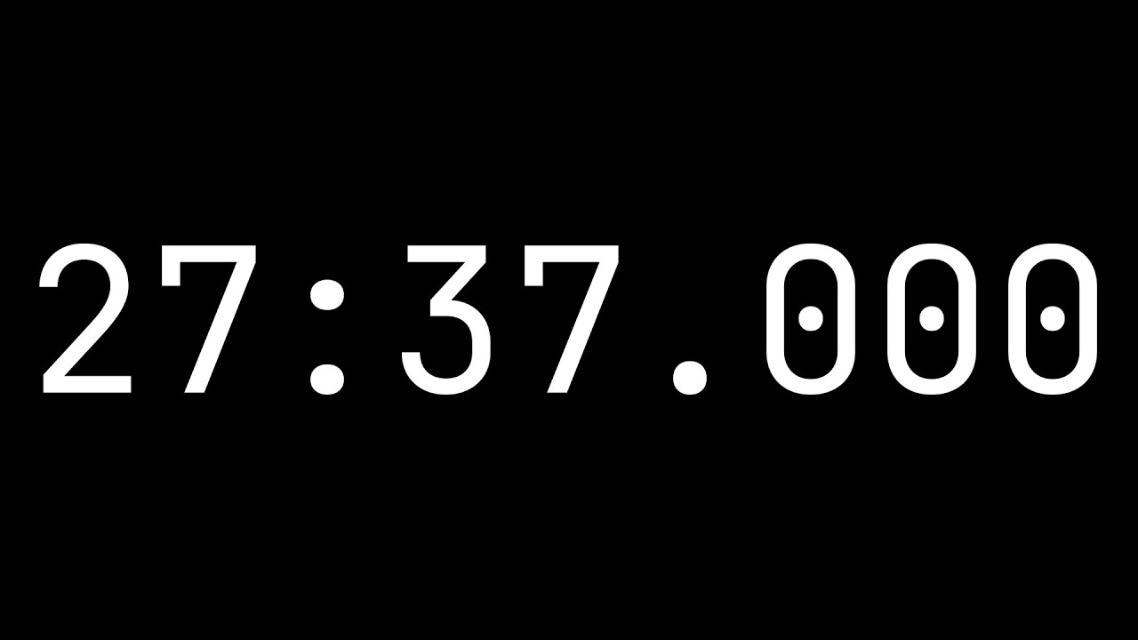 Countdown timer 27 minutes, 37 seconds [27:37.000] - White on black ...