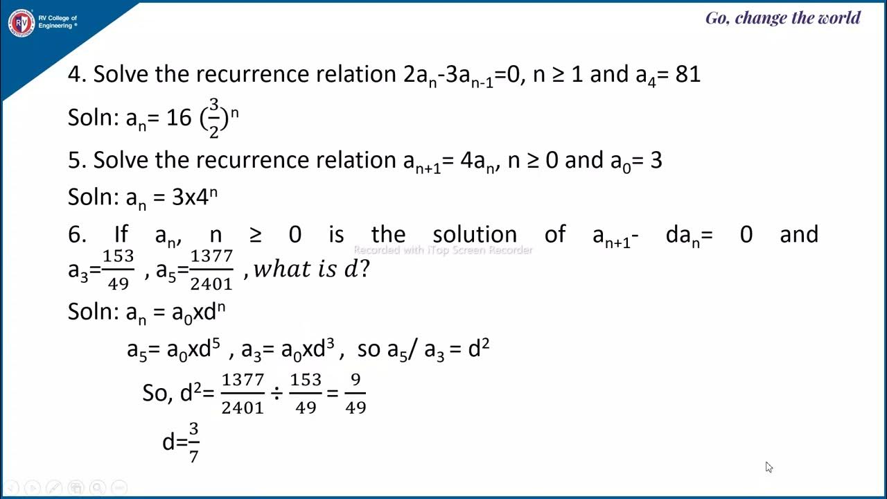 DMS Unit 1 Lecture-4 Recurrence Relations- Part-2 - YouTube