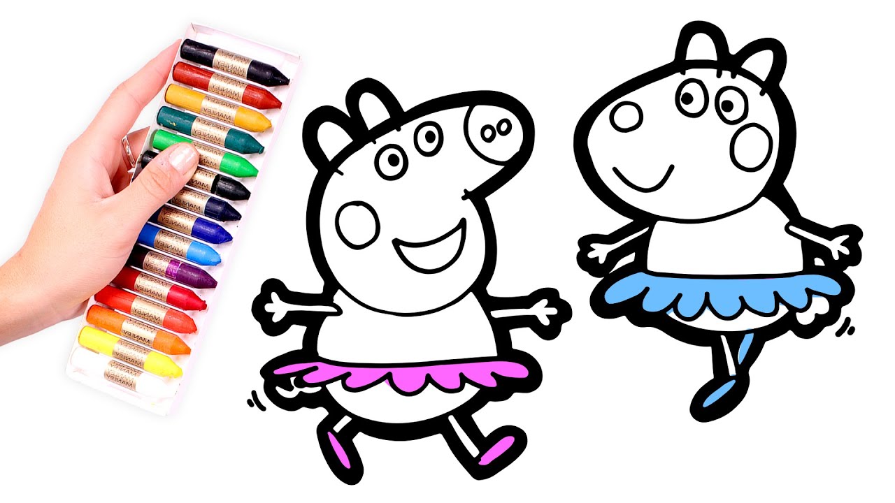 Colorea a PEPPA PIG y SUZY de BAILARINAS 🐷🌈🐑 Dibujos para niños - YouTube