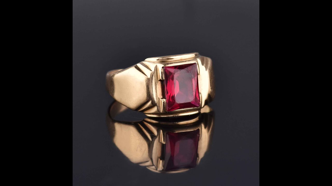 Art Deco Mens Gold Ruby Signet Ring, Sz 13.25 - YouTube