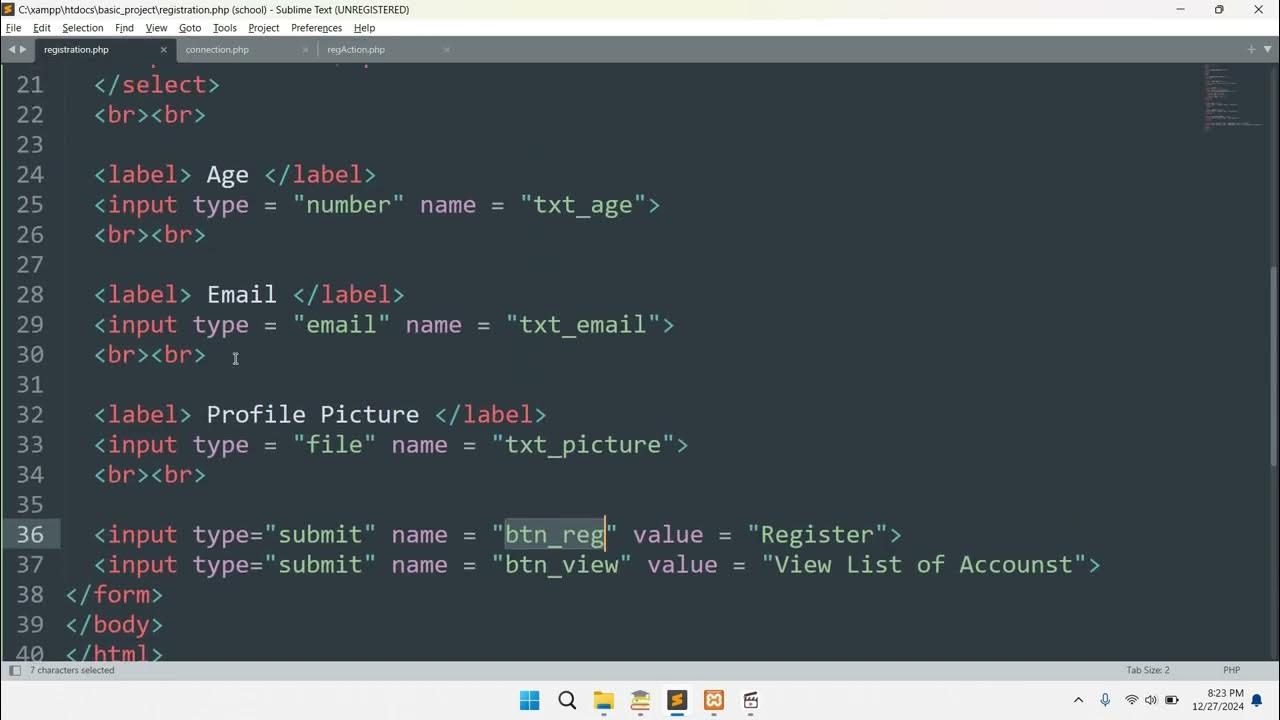 REGISTRATION FORM WITH CRUD PART #3 BUILDING CONNECTION WITH INSERT STATEMENT PART 1 - YouTube