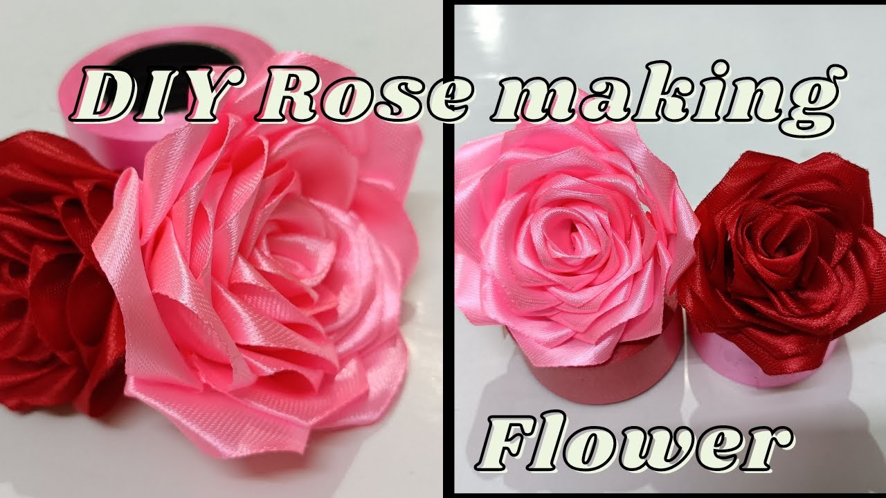 DIY Satin Ribbon Rose flower/How to make Ribbon Rose/Ribbon decoration ...