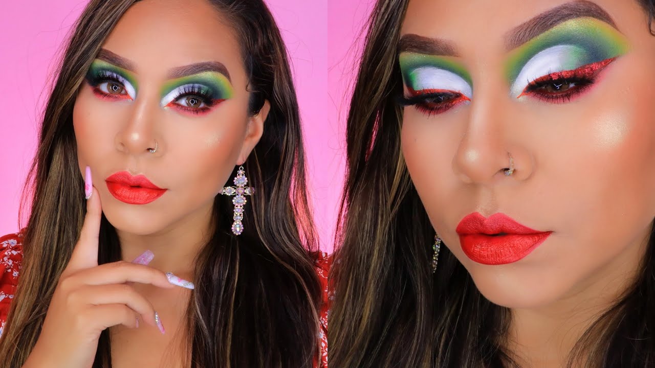 MAQUILLAJE VERDE ROJO Y BLANCO…. (Petición) - YouTube