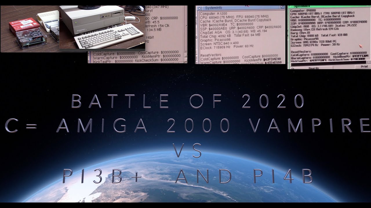 Commodore Amiga 2000 Vampire 68080 VS pi3b+ and 4gb Pi4 - YouTube