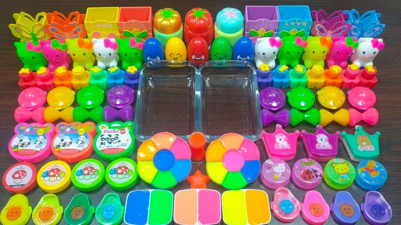 Mixing clay and many things with glossy slime ! Satisfying slime video ...