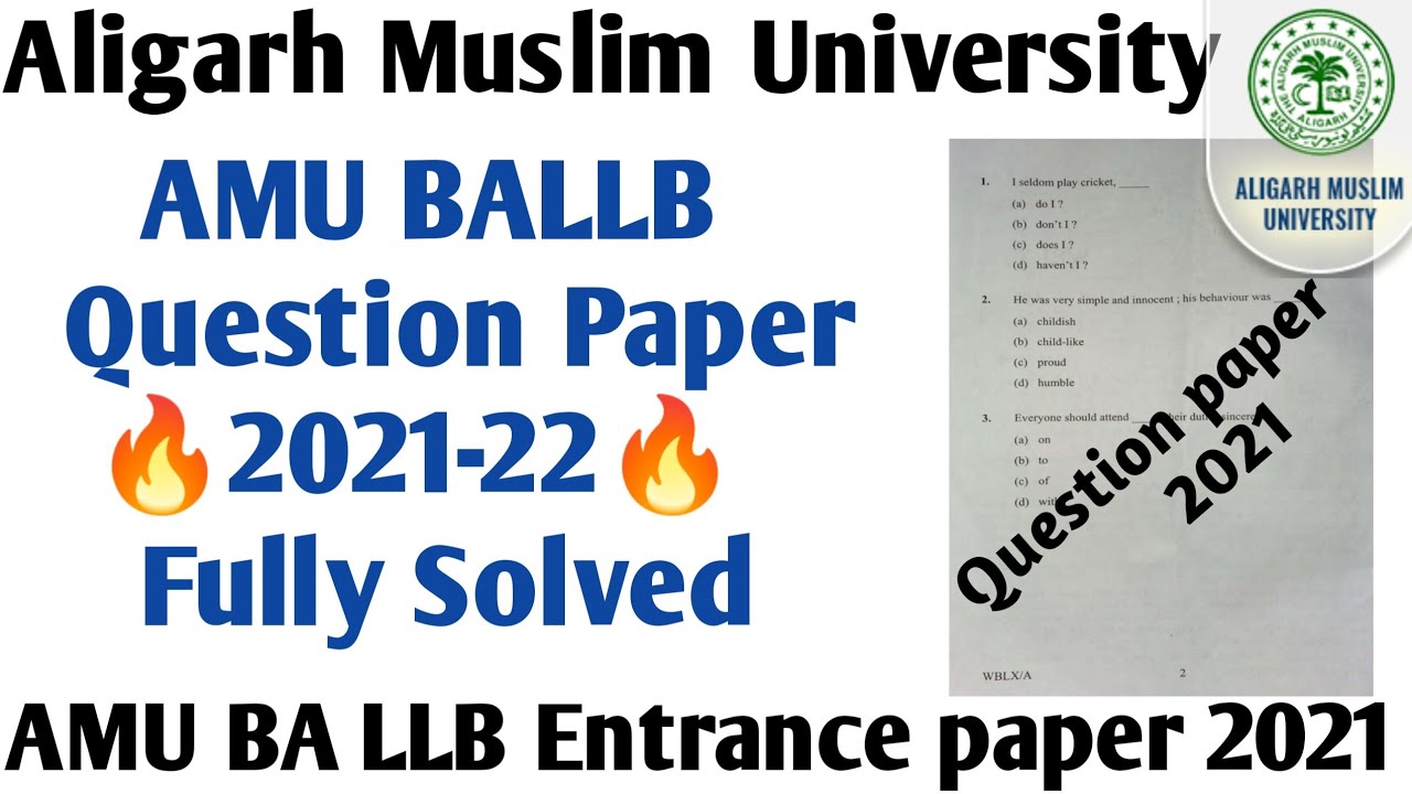 AMU BA LLB entrance paper 2021 with solution AMU BA LLB entrance paper ...