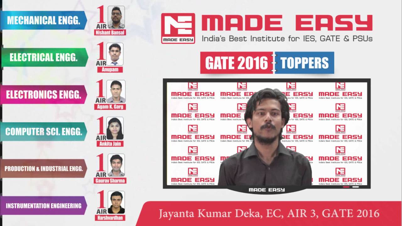 Jayanta Kumar Deka, EC AIR-3, GATE 2016 -MADE EASY Student - YouTube