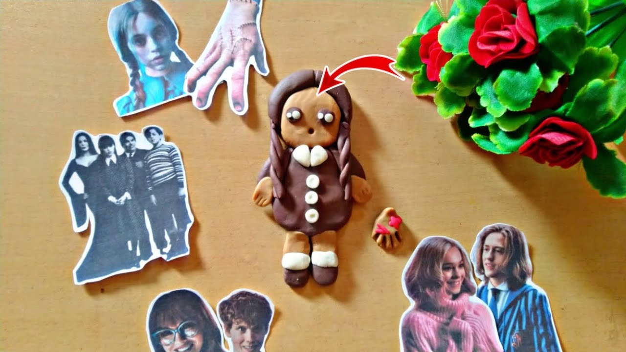 How to make Wednesday addams doll using clay | clay Wednesday doll ...