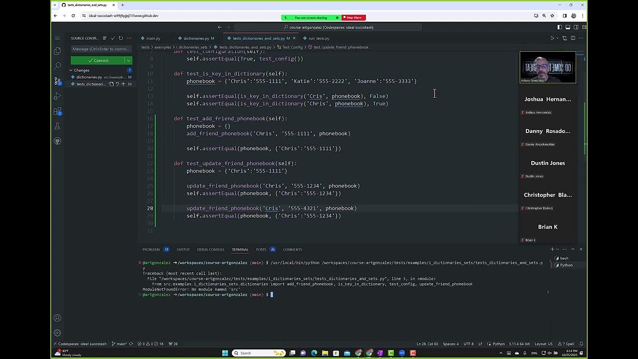 102523 COSC 1336 Python dictionary example and sets - YouTube