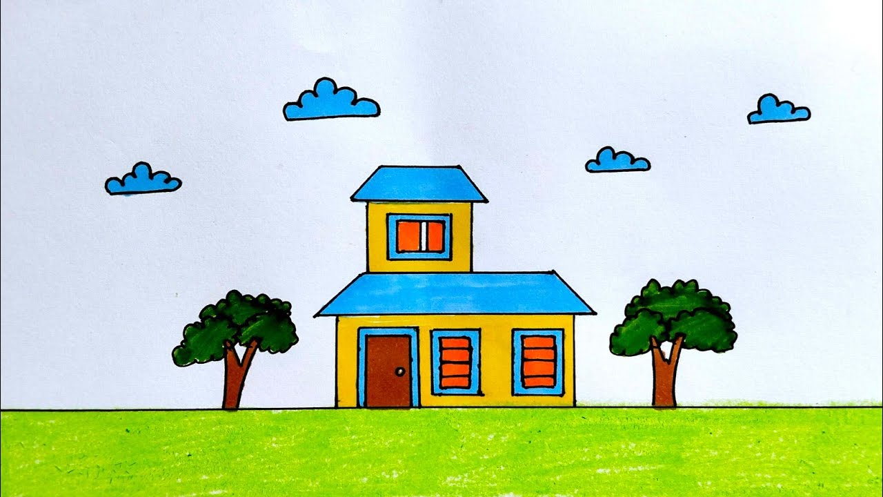 Very Easy House Drawing | How to Draw Simple House Drawing | House ...