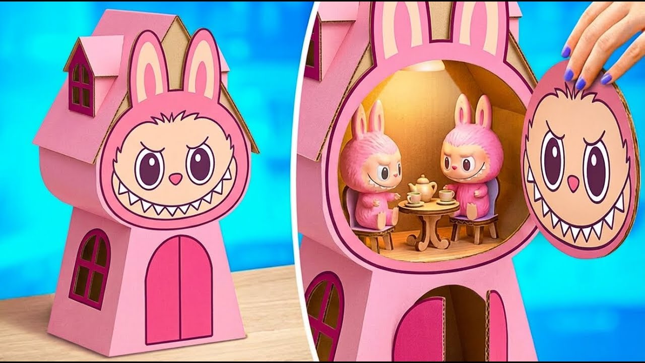 DIY Cardboard House for Labubu 🏠 Creative Crafts Makeover #labubu - YouTube