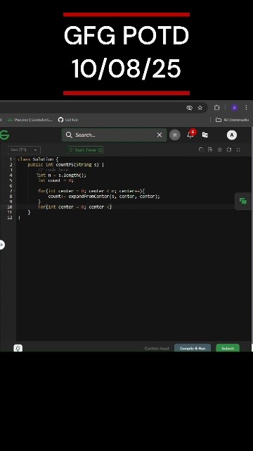 Palindrome SubStrings | GFG POTD | 10/08/2025 #coding #gfg #potd #java - YouTube