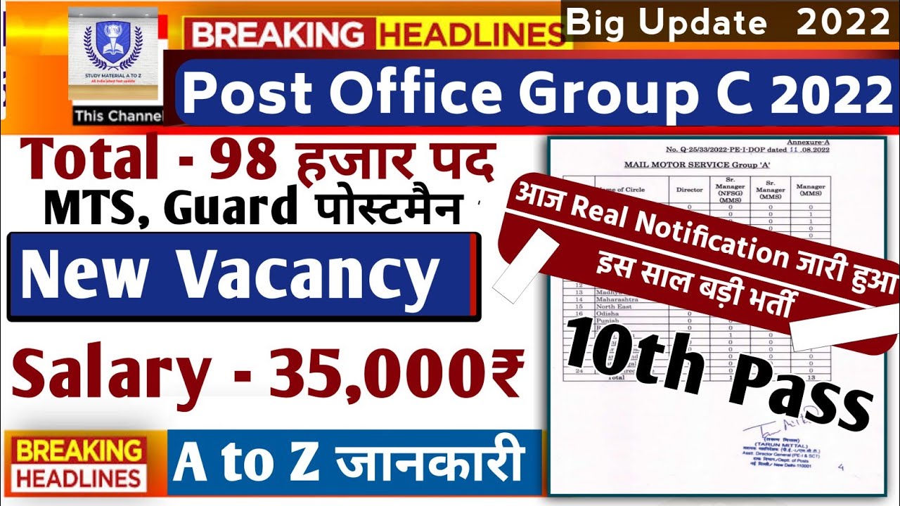 Post office Recruitment 2022 Notification,Post Office 98083 Post ...