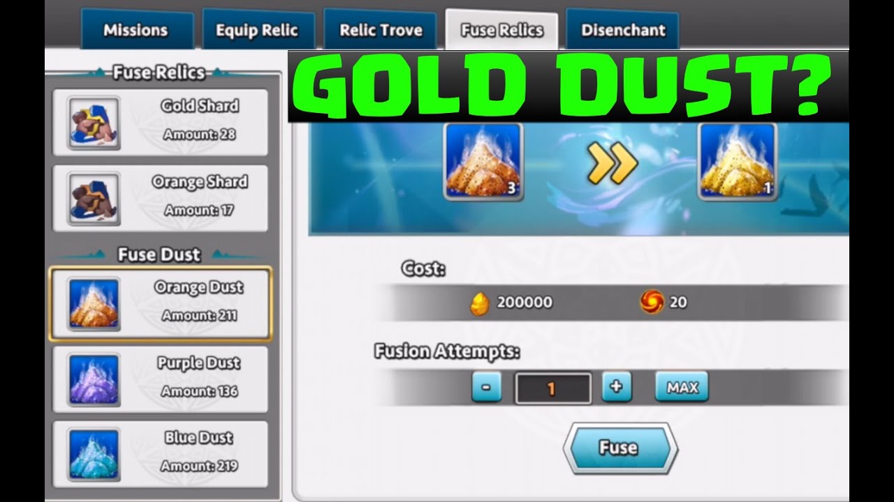 Dawn of Gods WHAT IS DUST FOR? GOLD DUST + RELICS? - YouTube