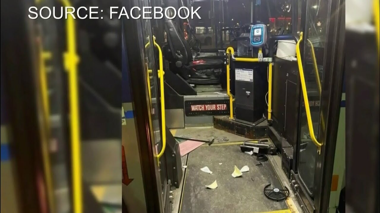 Edmonton transit bus trashed, rider threatened with ice pick - YouTube