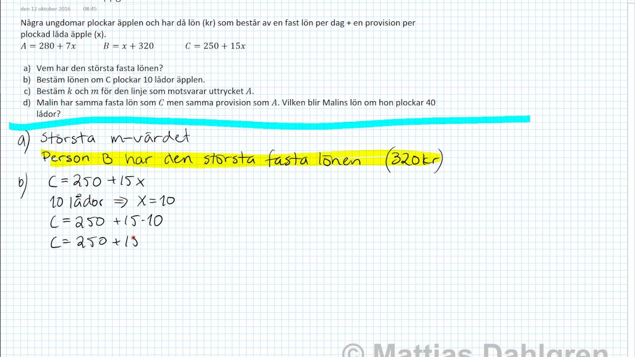 Matematik 2b Uppgift 2068 Räta linjer - YouTube