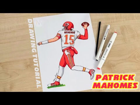 How to draw NFL players Patrick Mahomes throwing a football / How to ...