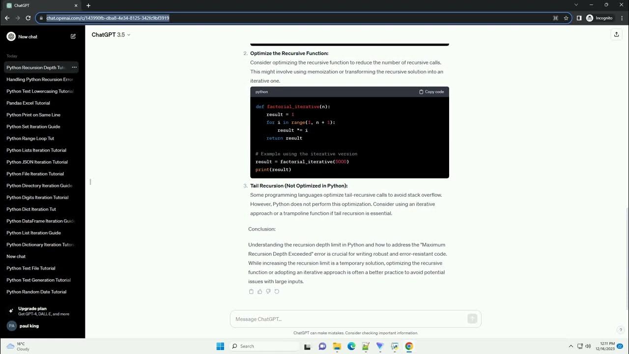 python maximum recursion depth exceeded in comparison - YouTube