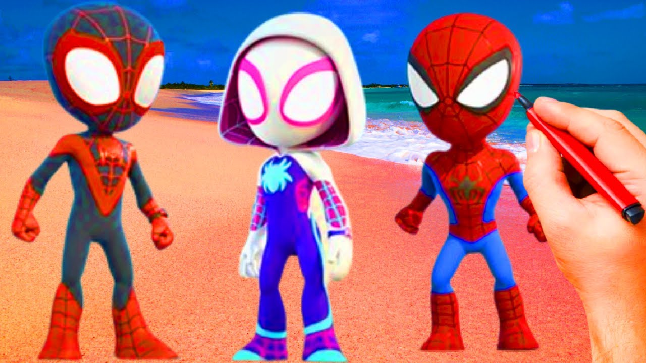 🕷️ Spidey Team on the Beach Drawing Adventure - YouTube