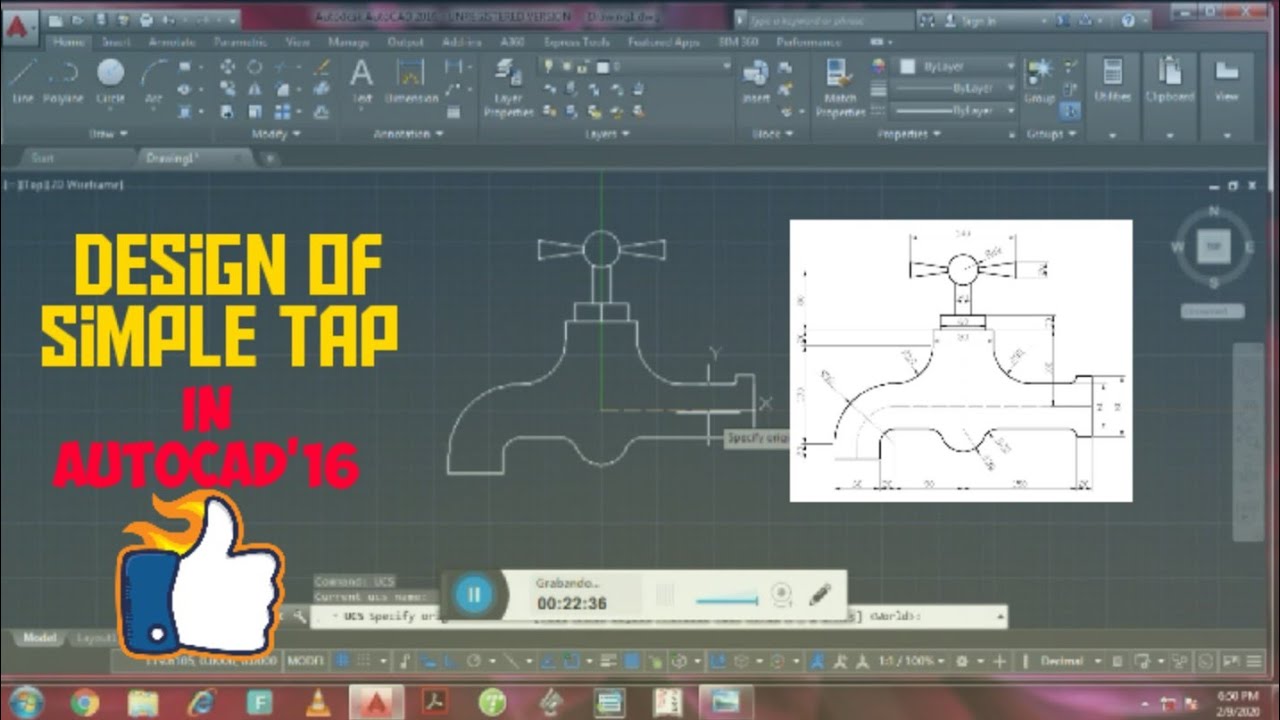 Design of Tap in AutoCAD'16 - YouTube