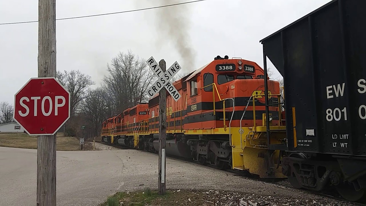 ISRR engine #3371 leads the IPL coal train headed northbound loaded on a cloudy day - YouTube
