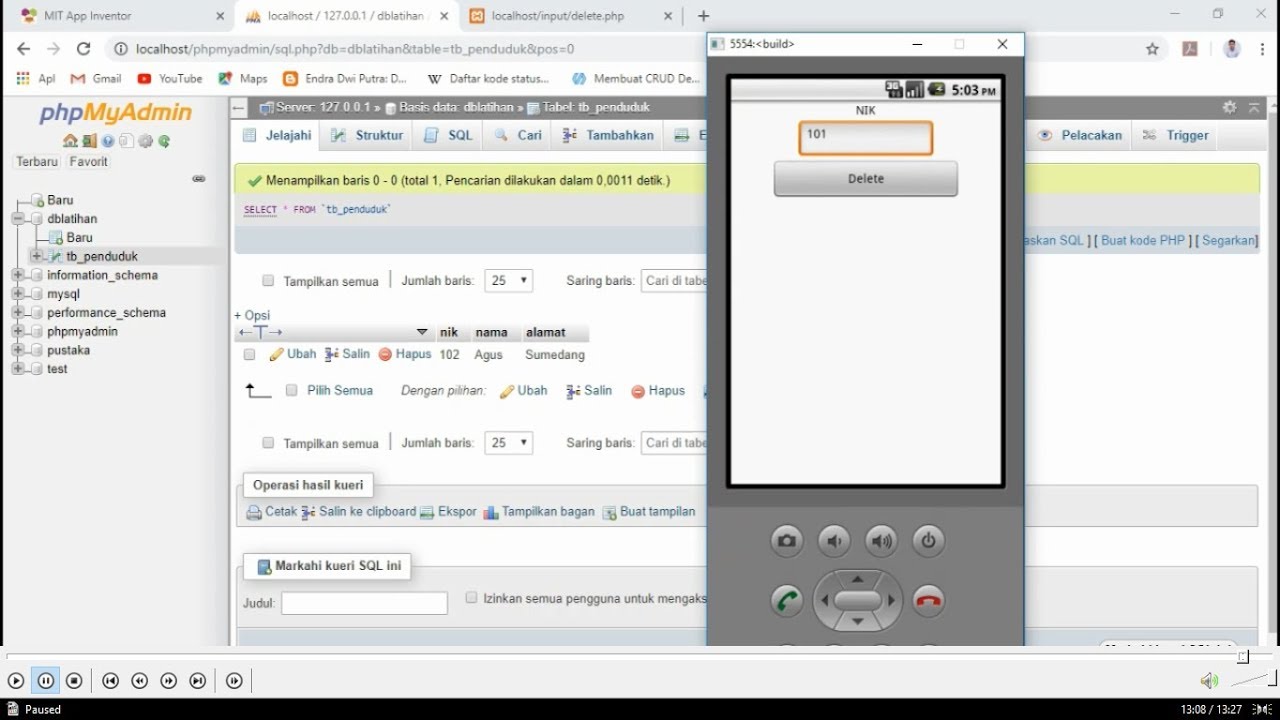 CRUD MIT APP INVENTOR + MYSQL (Part 4 Delete) - YouTube