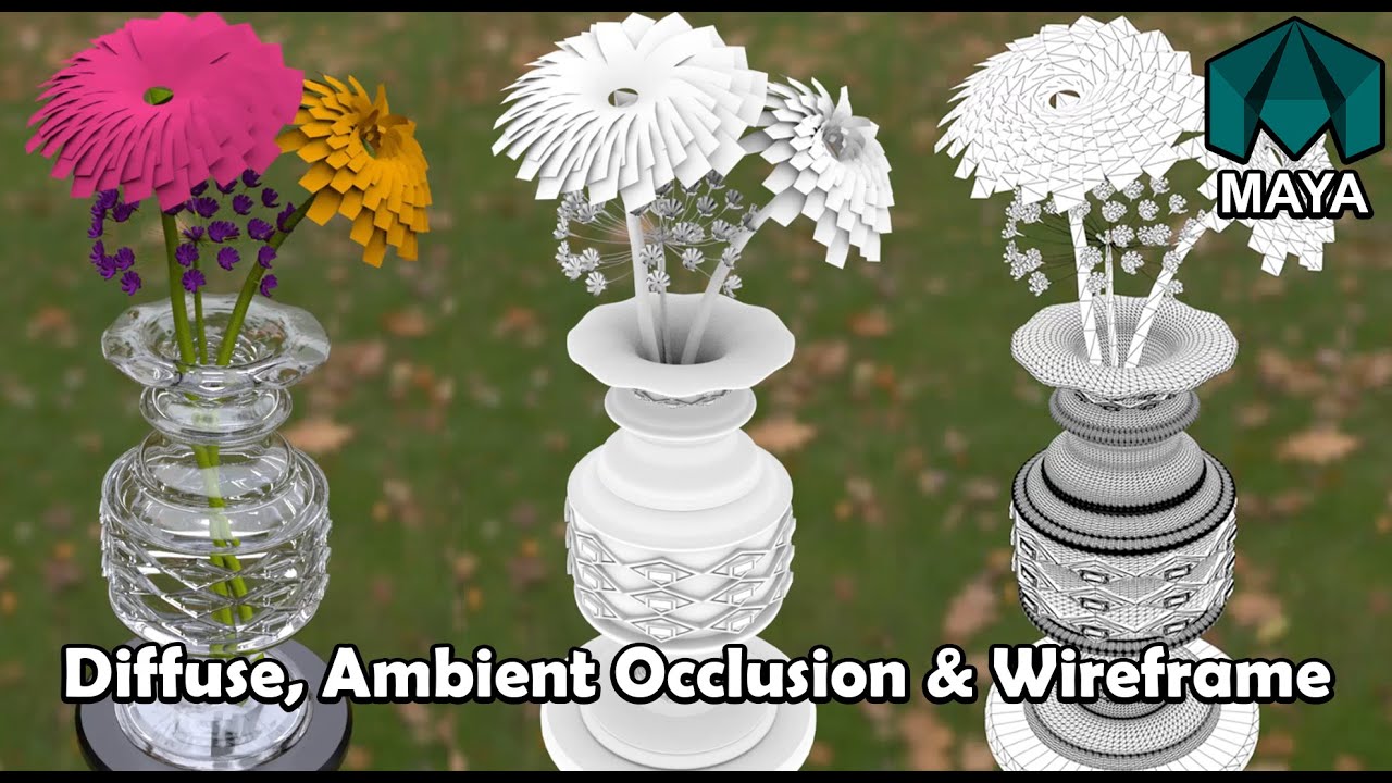 Flower vase 3D Model | Diffuse | Ambient Occlusion | WireFrame | Maya ...