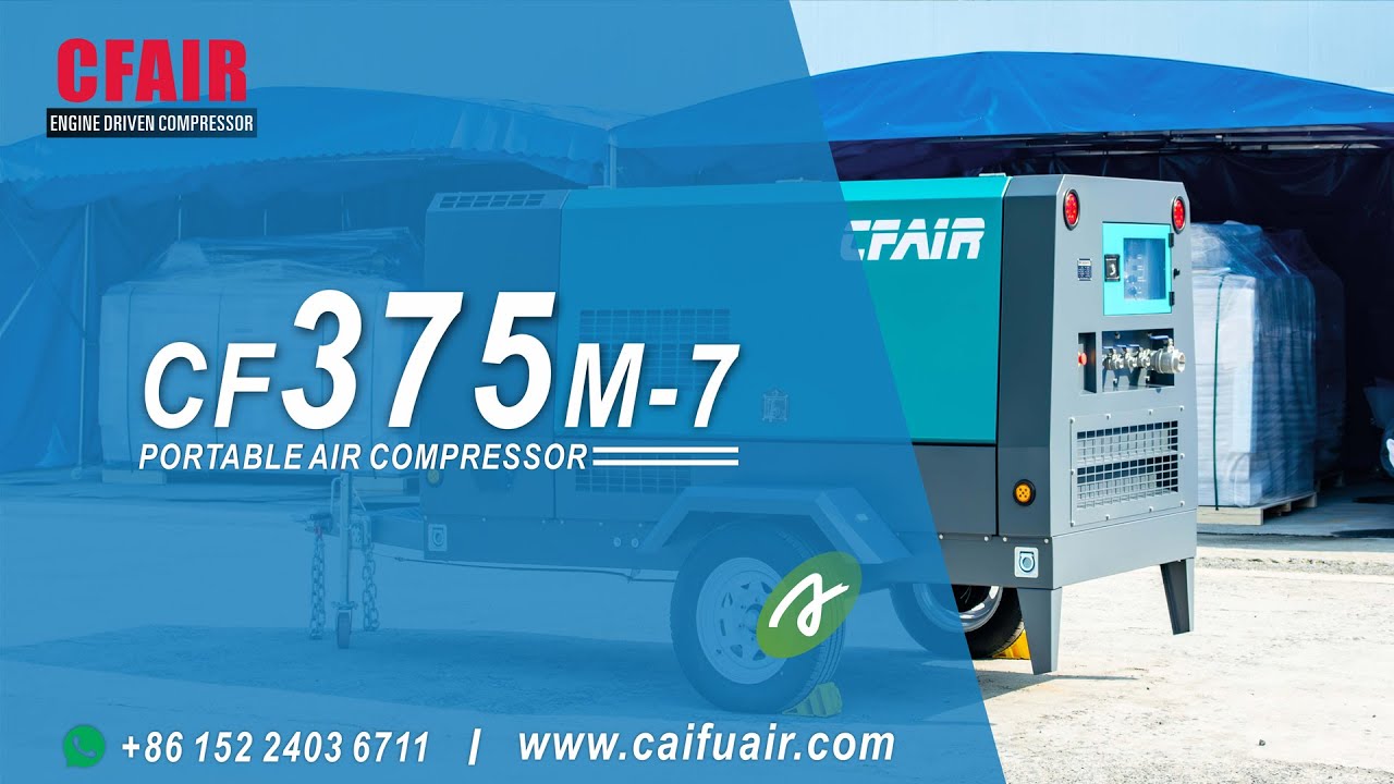 CF375M-7 diesel air compressor 375 cfm portable air compressor - YouTube