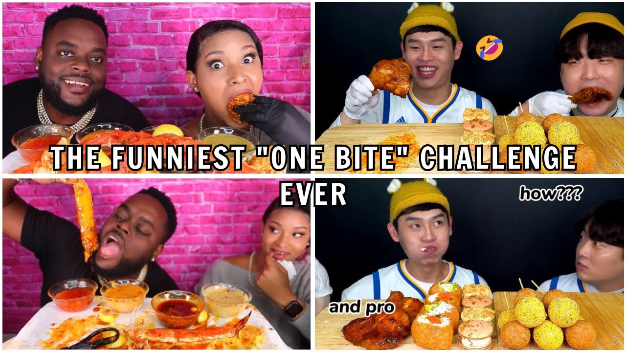 the FUNNIEST "one bite" challenge ever | mukbang compilation | asmr ...