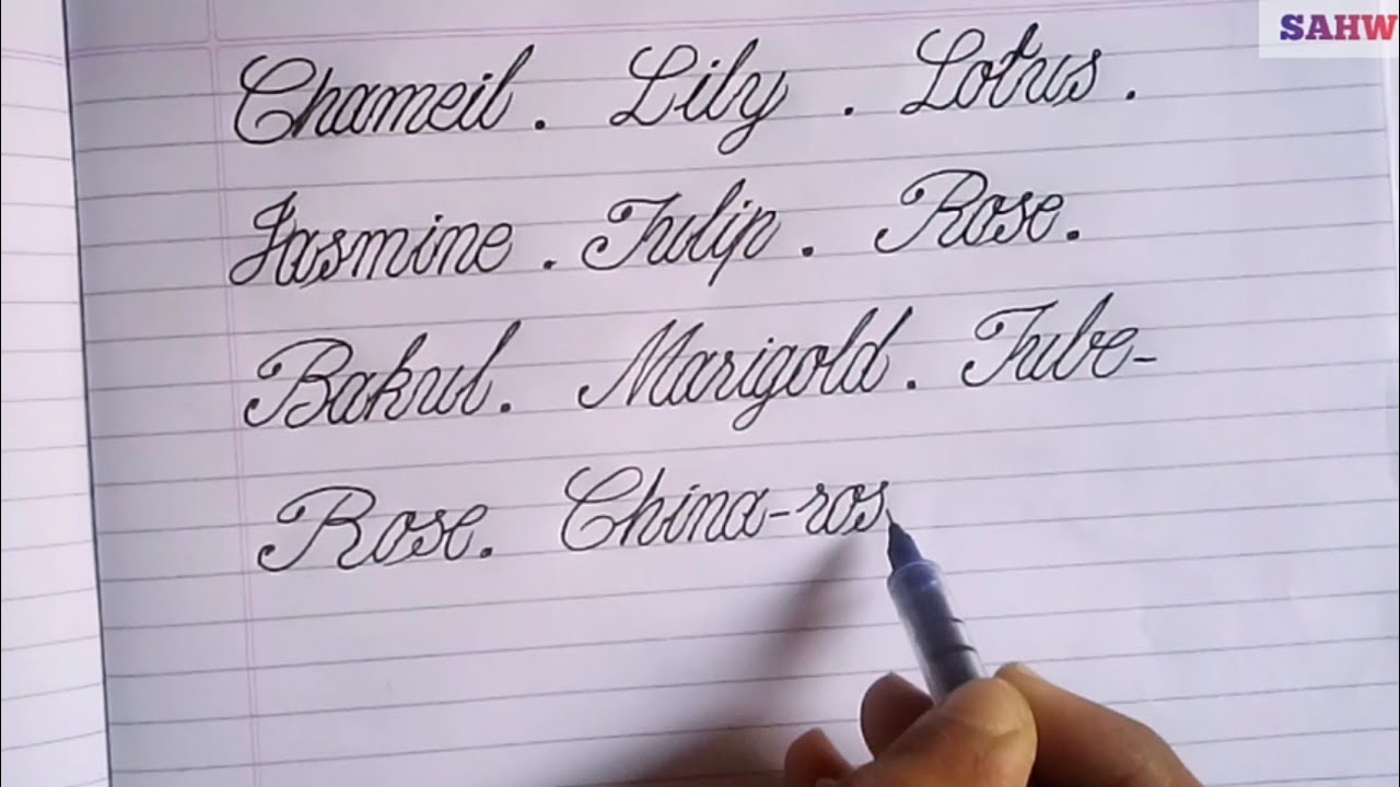 English Cursive Script Handwriting of Flowers - YouTube